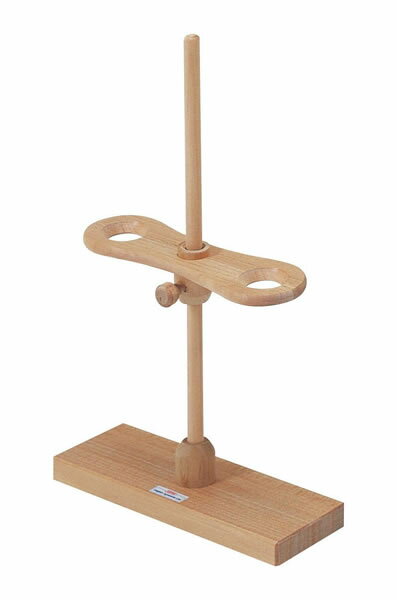 ●一般的な2個掛タイプの木製ロート台です。 ＜仕様＞ 材質：木 台：260×88×22mm 高さ：410mm 穴径：33mmφ　2ヶ所