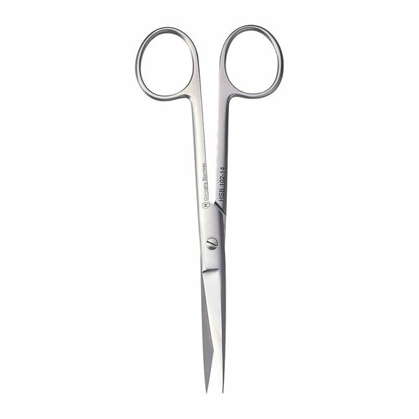 ●両尖直型のステンレス製解剖はさみです。 ※医療用としては使用できません。 ※写真は全長145mmの102-14のものです。 ＜仕様＞ 型式：014-11 全長：115mm 材質：Germany Stainless(18-8ステンレス) 入数：1