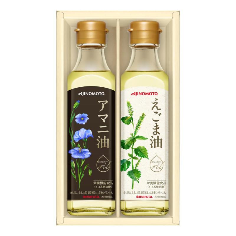 AGF 味の素ギフト えごま油&amp;アマニ油ギフト 2本入り 【 亜麻仁油 】【 食用油 】 【 油ギフト 】原材料：【セット内容】えごま油 180g 1本、アマニ油 180g 1本商品サイズ：(高さx奥行x幅)：5.5cm×20.7c...