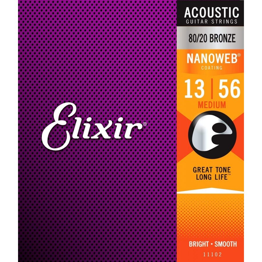 Elixir アコースティックギター弦 NANOWEB 80/20ブロンズ Medium .013-.056#11102【送料無料】 エリクサー アコギ弦 ブロンズ ミディアム エリクサー弦は特殊で高度なポリマーコーティング技術によって、弦...