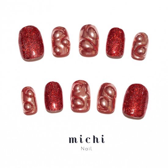 [商品説明]流行りの凹凸のネイルを赤で個性的に仕上げました。