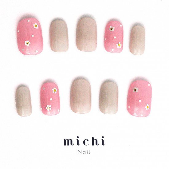 [商品説明]ドット柄に小花をいりまぜたアートです！色合いはガーリーに可愛く仕上げました。