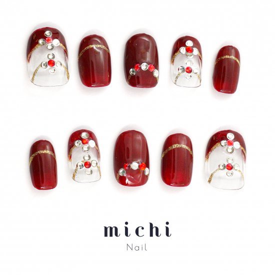 [商品説明]王道ボルドーのミックスフレンチにビーズフラワーアートを入れた大人可愛いネイル。