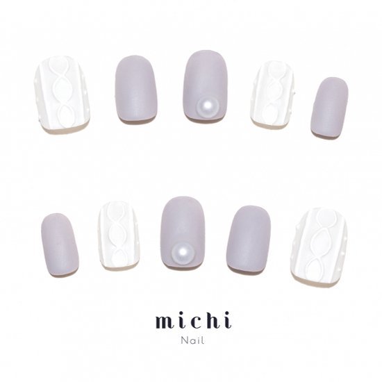 [商品説明]ニットネイルにグレーを合わせて、マットコーティングで仕上げた冬にオススメのネイルです。