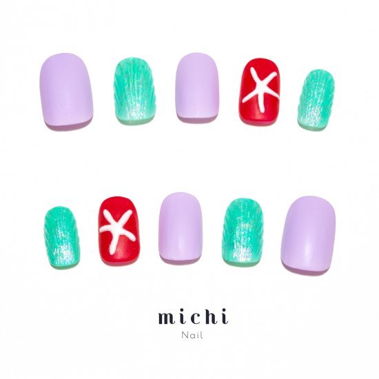 [商品説明]人気の人魚の鱗ネイルに新しいカラーです。ヒトデがポイントで可愛いです。