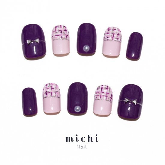 [商品説明]秋冬定番ツイード柄にりぼんとパールをプラスしてちょっぴり甘めに仕上げました。