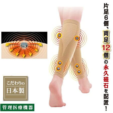 --------------------------------------------------------- 【商品の説明】 ◇磁気の力でこりと血行を改善！テーピング編みでふくらはぎを快適サポート！ 永久磁石（ネオジウム）を片足に6個...