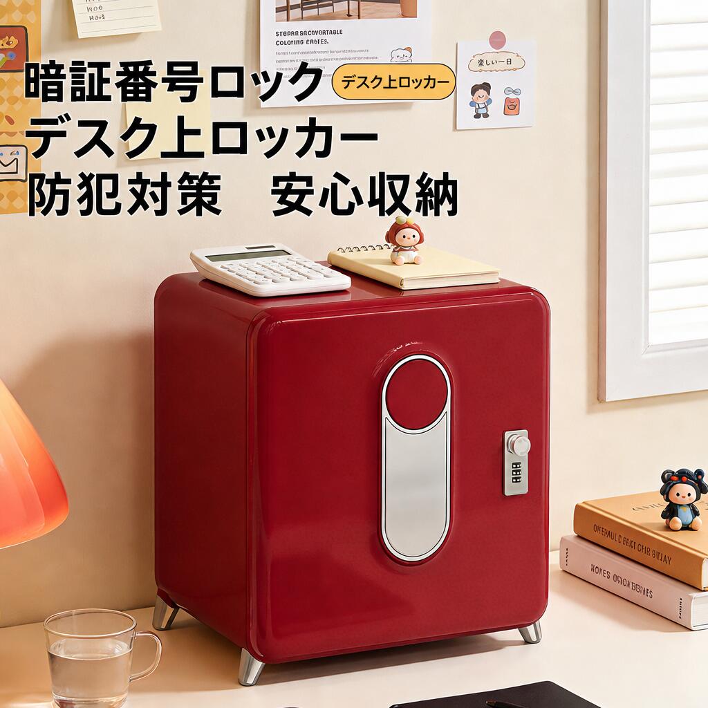 暗証番号ロック付きデスク上収納ボックス。ABS＋合金製、仕切り板着脱自由。A4書類対応の大容量。コンパクトながらたっぷり収納。クリームホワイトブラックレッドの3色。丸みのある角、厚め素材、高めの足で安定。プライベート空間を守るおしゃれな一品...