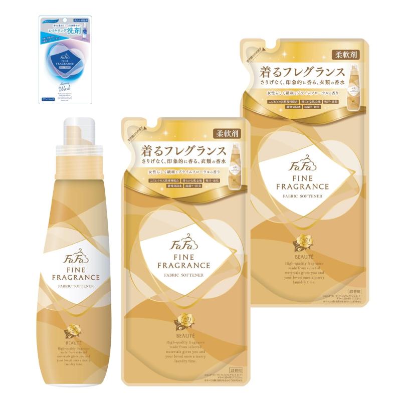 ファーファ 濃縮 柔軟剤 ファイン フレグランス ボーテ プライム フローラル の香り 本体 (600ml) + 詰替 (500ml) 2個 セット + ファーファ 液体 洗剤 ファインフレグランス レイヤリング ウォッシ●品　名 : 柔軟...