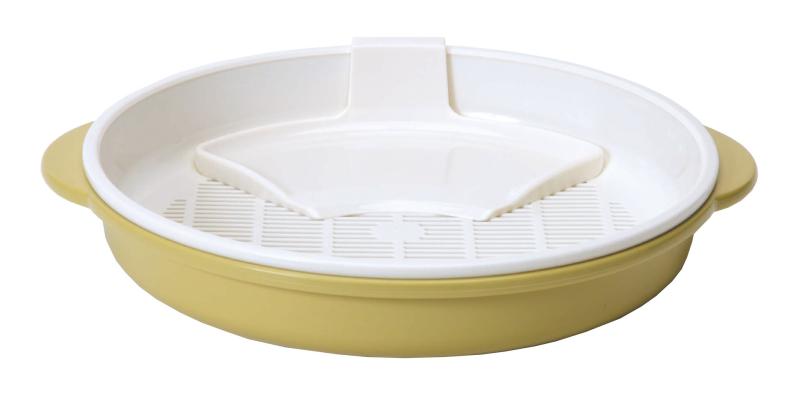 サンコープラスチック 日本製 ざる 卓上水切り なべ上手 丸型 イエロー本体サイズ:約W415×D376×H70mm本体重量:約535g素材・材質:ポリプロピレン生産国:日本お豆腐トレー付き