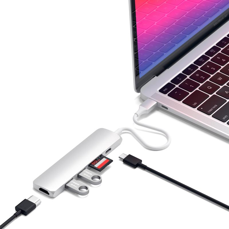 SATECHI スリム V2 マルチ USB-C ハブ 6in1 USB-C PD(60W), 4K HDMI(60Hz), Micro/SDカードスロット, USB-A (MacBook Pro/Air2018以降/M1/M2, iPad...