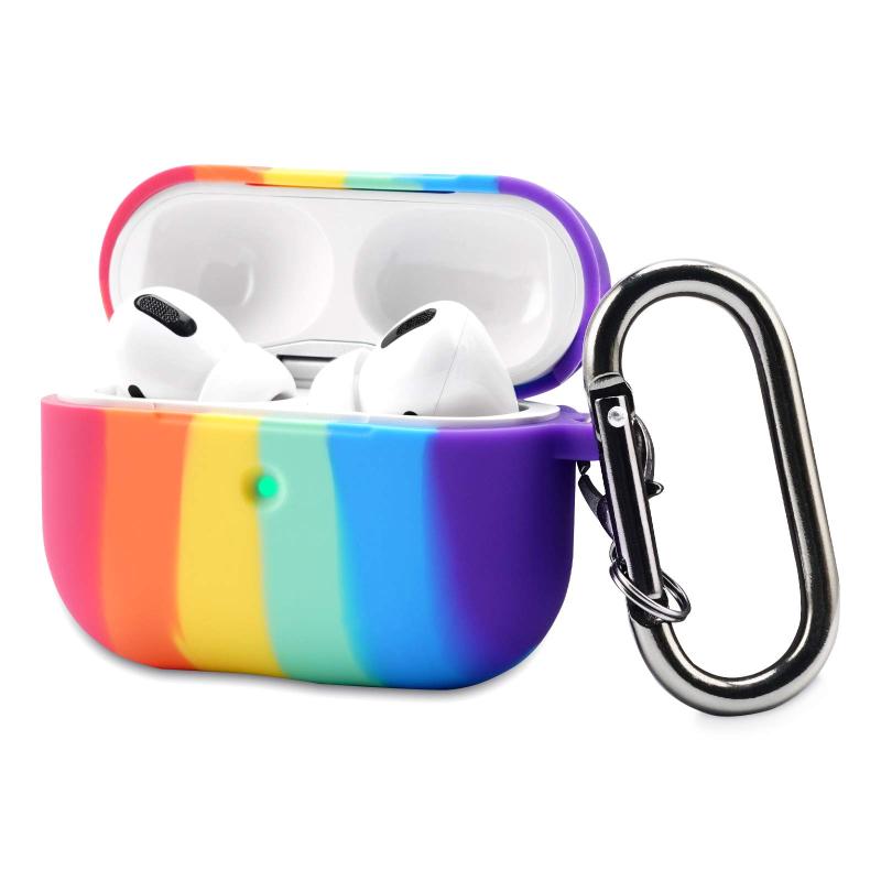 HXT AirPods Proケース かわいい おしゃれ エアポッドケース AirPods Proカバー 人気 便利 防水（虹色）