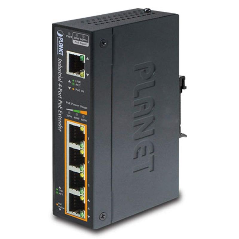 PLANET IPOE-E174 産業用UltraPoE4ポート（802.3af /ギガビットPoEエクステンダ）ネットワークコネクタ：1 x 10/100 / 1000TX PoE入力、4 x 10/100 / 1000TX PoE出力タ...