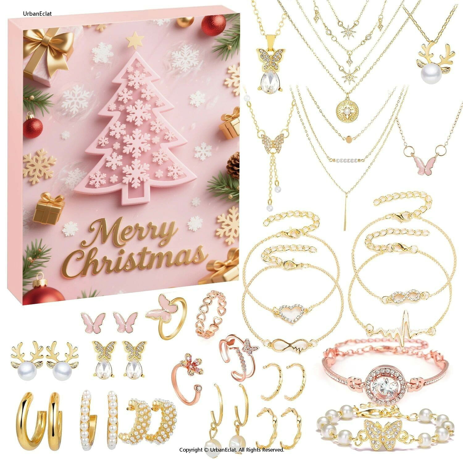 クリスマス &amp; バレンタイン女性向けギフト 24 コマアドベントカレンダージュエリーブラインドボックス！ネックレス、イヤリングなどの可愛らしいアクセサリーが満載で、毎日開ける驚きと喜びを届けます。特別な日の贈り物として最適ですおすす...