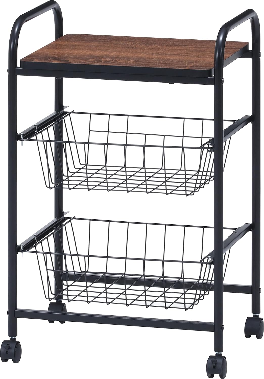 スタイル：三段式◆商品名：不二貿易 キッチンワゴン キッチンラック 幅45×奥行35.5×高さ69.5cm ブラック ブラウン 引き出し バスケット付き キャスター付き 15420全体:幅450 × 奥行355 × 高さ695天板まで:H6...