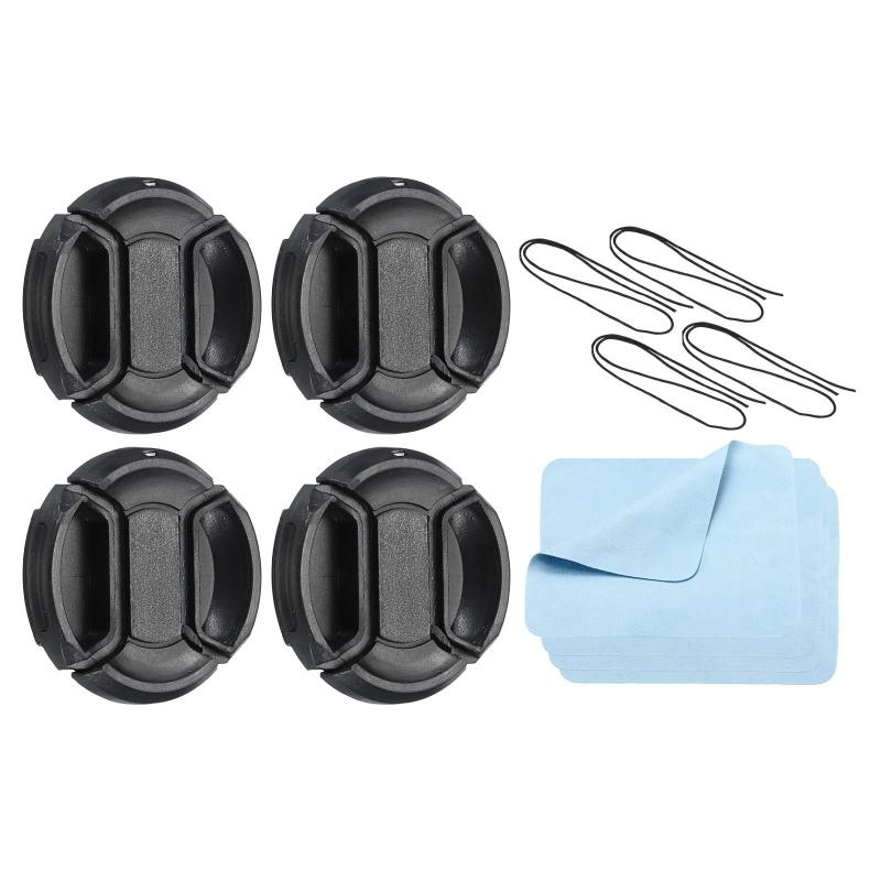 PATIKIL カメラレンズキャップ 4個 センターピンチ フロントレンズカバー キャップ紐/マイクロ繊維クリーニングクロス付き 46 mmネジ用 ユニバーサル DSLRレンズカラー: ブラック; 素材: ABSプラスチック; 適合レンズね...