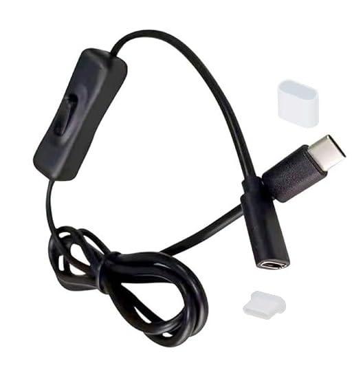 Sound Wave ON/OFF スイッチ付 Type-C USB-C (充電 &amp; データ通信 対応/PD＝スマホ急速充電 未対応) USB-C 延長ケーブル オス メス + シリコン製 USB-C オス 保護 防塵 キャップ付 ...