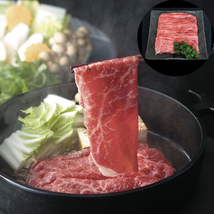群馬 赤城山麓牛 モモすき焼き用 450g 群馬県の赤城山麓で丁寧に育てられた、黒毛和種と乳用種を交配させた交雑種です。自然豊かな環境でストレスをできるだけかけずに育て、肉、脂の旨味を引き出すよう飼育しています。 ■配送不可地域：離島は配送...