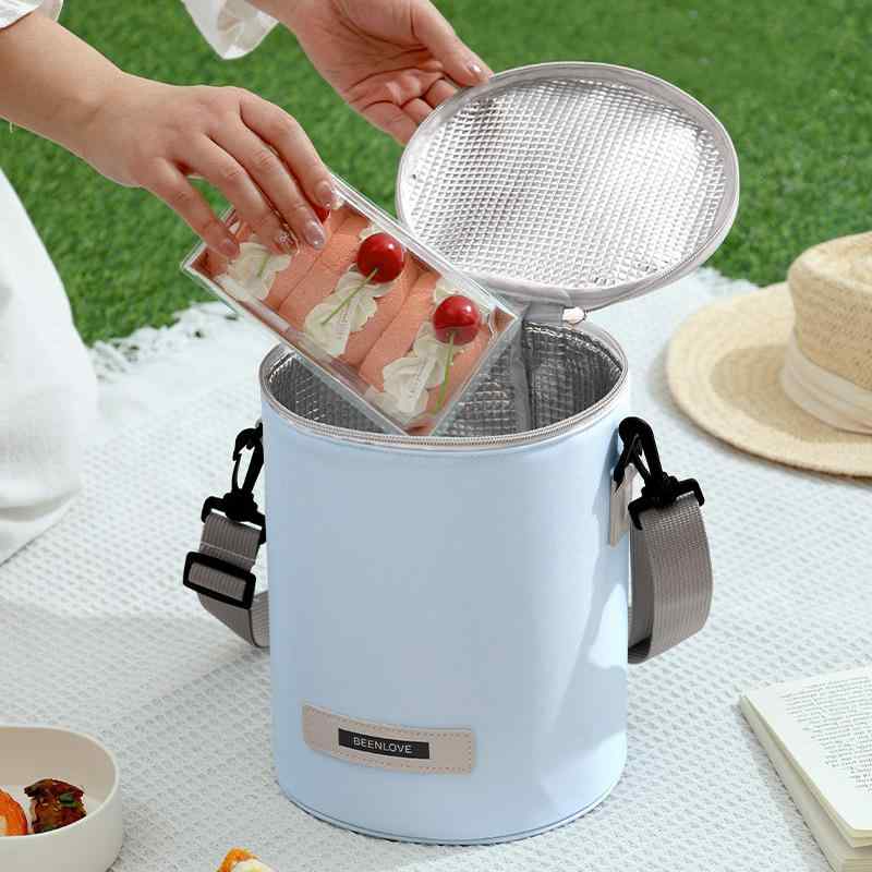 2個セット・素材: ポリエステル・スタイル: モダンシンプル・機能: 収納・適用シーン: アウトドア・カラー展開: グリーン、ベージュ、ブルー、ブラック、ピンクランチバッグ 保冷保温 大容量 円筒型 キッチン用品 食器 調理器具 特集 A:...