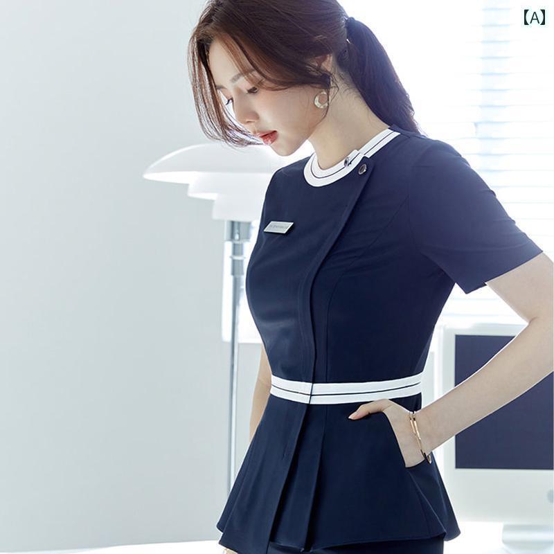 エステ ユニフォーム 制服 サロン ス A:ネイビー半袖ネイビースカート B:ネイビー半袖ネイビーパンツ C:黒半袖黒パンツ D:白半袖と白ズボン E:グレー半袖グレーパンツ F:ピンク半袖ピンクパンツ G:ライトグリーン半袖ライトグリ H...