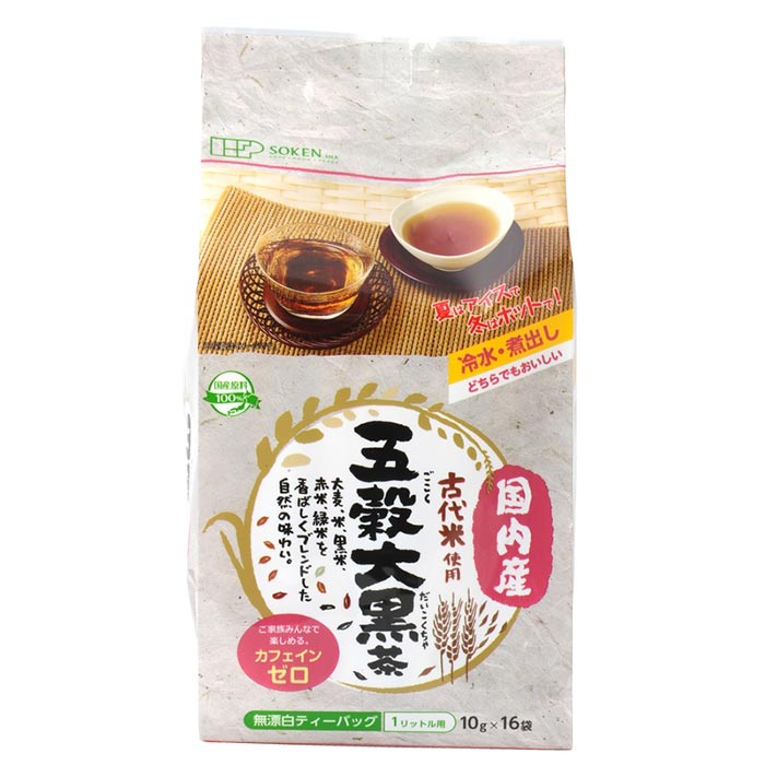 国内産の大麦・米・古代米（黒米・赤米・緑米）をじっくりと焙煎し、無漂白紙でパック詰めしました■国産原料100％。 ■冷水に入れるだけで簡単に深みとコクのある香ばしいお茶が出来上がります。 ■ご家族みんなで楽しめるカフェインゼロ。 ■夏はアイ...