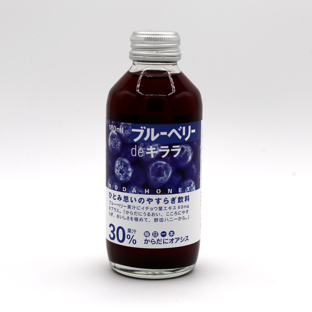 ブルーベリー果汁にイチョウ葉エキス60mgをプラス。「からだにうるおい、こころにやすらぎ、おいしさを極めて、野田ハニーから。」 名称 30％ブルーベリー果汁入り飲料原材料名ブルーベリー（カナダ、またはアメリカ）、はちみつ、イチョウ葉エキス／...