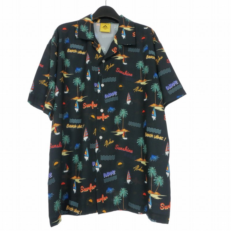 【中古】バイアテンション BY ATTENTION オープンカラー 総柄 アロハシャツ 半袖 F ブラック 黒 2298400601111 メンズ 【ベクトル 古着】 261003表記サイズF実寸サイズ肩幅：53cm　身幅：61cm　着丈：...