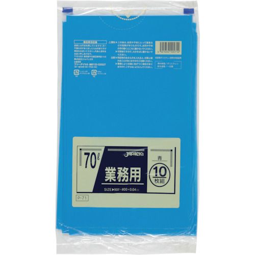 特長:●スタンダードポリ袋です。 用途:●70Lポリ袋・ゴミ袋、非食品用。 仕様:●縦(mm)：900●横(mm)：800●厚さ(mm)：0.04●容量(L)：70●色：青 材質／仕上:●LLDPEPE特長:●スタンダードポリ袋です。 用途...