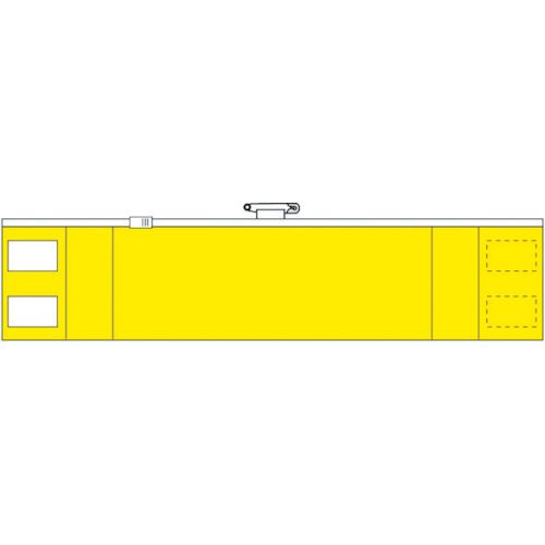 特長:●お客様がパソコンで製作したオリジナル文字の用紙を差し込めます。 用途:●腕章として使用。 仕様:●縦(mm)：90●横(mm)：420●色：黄●摘要：記入用紙1枚付70×220、差込式（ファスナー付） 仕様2:●マジックテープ付・上...