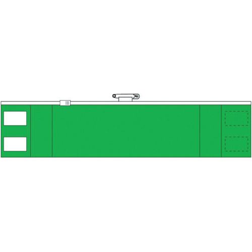 特長:●お客様がパソコンで製作したオリジナル文字の用紙を差し込めます。 用途:●腕章として使用。 仕様:●縦(mm)：90●横(mm)：420●色：緑●摘要：記入用紙1枚付70×220、差込式（ファスナー付） 仕様2:●マジックテープ付・上...