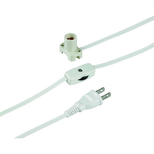 特長:●家庭用コンセントに差し込んで簡易照明として使用できます。●電球は20W以下のものをご使用ください。 仕様:●色：ホワイト 仕様2:●コード付きソケット●定格：125V 1A●口金：12mm●中間スイッチ付 材質／仕上:●ソケット部：...