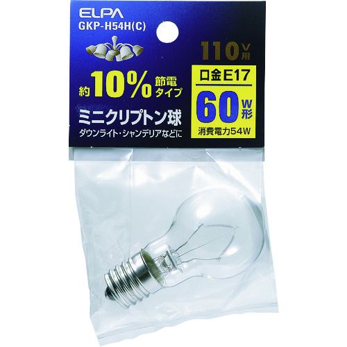 特長:●アルゴンガスよりも熱伝導率の低いクリプトンガスの封入で長寿命を実現した電球です。 仕様:●全長(mm)：67●消費電力(W)：54●口金：E17●定格寿命(時間)：約2000●電圧(V)：110 仕様2:●バルブ径35(mm)●入数...