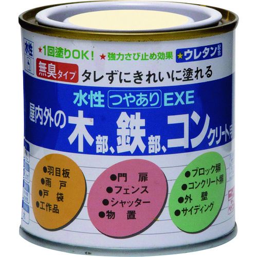 特長:●タレずに塗れる、1回塗りの水性ツヤあり塗料です。●イヤな臭いのない無臭タイプの塗料です。●乾きが早く、乾くと日光や雨に強い塗膜となります。 用途:●屋内外の鉄部・木部・コンクリートなど、広い用途に使えます。 仕様:●色：アイボリー●...