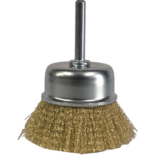 特長:●カップ型をしているため比較的広面の作業に適しています。 用途:●金属面の研磨、サビ落とし、バリ取り、塗装はく離など。●使用工具:ドリル・卓上ボール盤。（最高使用回転数以下で使用してください） 仕様:●線径(mm)：0.15●毛材：真...