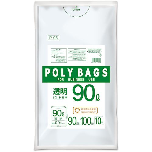 特長:●スタンダードゴミ袋 用途:●ゴミ袋 仕様:●縦(mm)：1000●横(mm)：900●厚さ(mm)：0.04●容量(L)：90●色：透明 材質／仕上:●LD(低密度ポリエチレン）特長:●スタンダードゴミ袋 用途:●ゴミ袋 仕様:●縦...