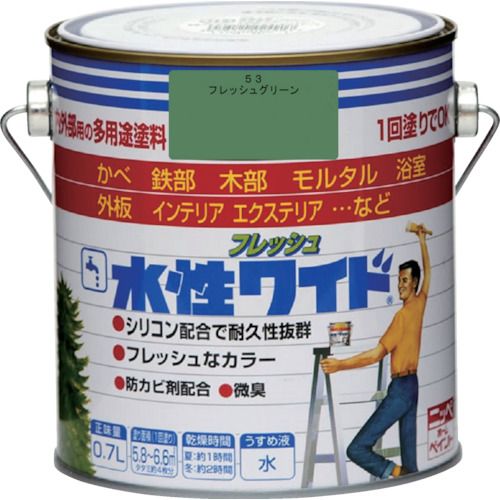特長:●塗膜は汚れにくく、付着した汚れも水しぶきで簡単に洗浄できる（ウォッシャビリティに優れる）高性能塗料です。●タレにくい、微臭タイプです。●かび止め材、さび止め材配合しています。 用途:●浴室・台所・洗面所・部屋のかべや天井などに。●ド...