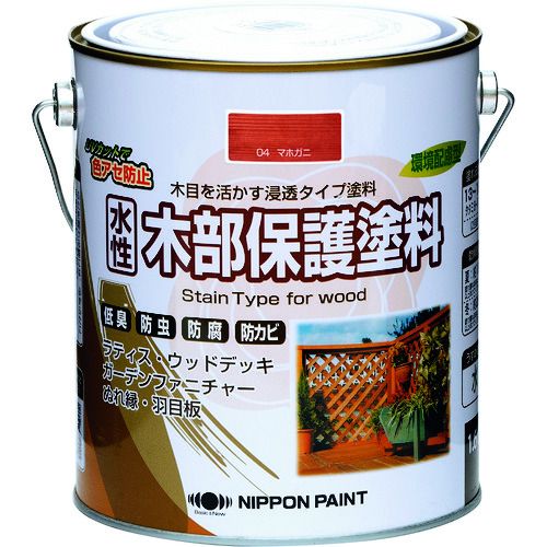 特長:●水性タイプなので、初めての方にも手軽に塗装できる木部保護塗料です。●木材の防虫・防腐・防かび効果に優れ、木材に浸透して木の腐蝕を防ぎます。●木目を生かした半透明仕上げができ、紫外線吸収剤（UVカット）により、色アセ・劣化を防止します...