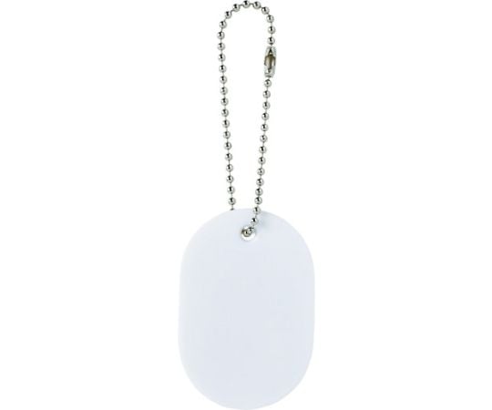 小判型の両面表示タイプのバルブ開閉札です。 ボールチェーン付です。 工場や建物の配管バルブの開閉の標示に。 色：白 表示内容：無地 縦(mm)：60 横(mm)：40 厚さ(mm)：2.5 穴径(mm)：4 形状：小判型 ボールチェーン付(...