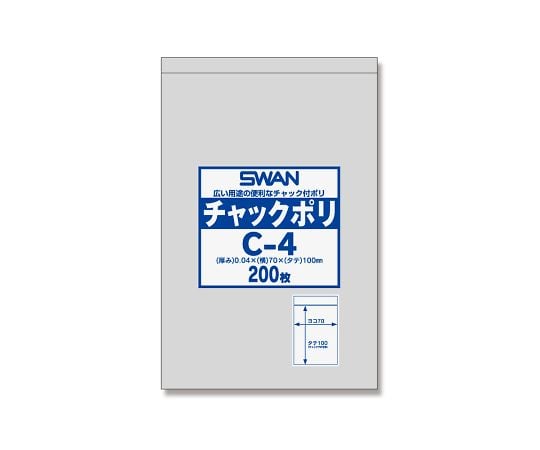チャックポリの小分けパックです。 フィルムの厚みが0.04mmのスタンダードタイプです。 小物等の整理に最適です。 商品サイズ：厚0.04×幅70×高100mm 材質：LDPE 入数：1パック(200枚)チャックポリの小分けパックです。 フ...