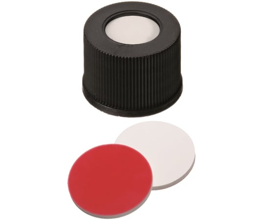 オートサンプラーバイアル セプタム/キャップ（10-425） キャップサイズ：10-425 キャップ穴サイズ：7mm キャップ材質：ポリプロピレン キャップの色：黒 セプタムサイズ：10mm セプタム：PTFE 赤/ シリコン白 セプタムの...