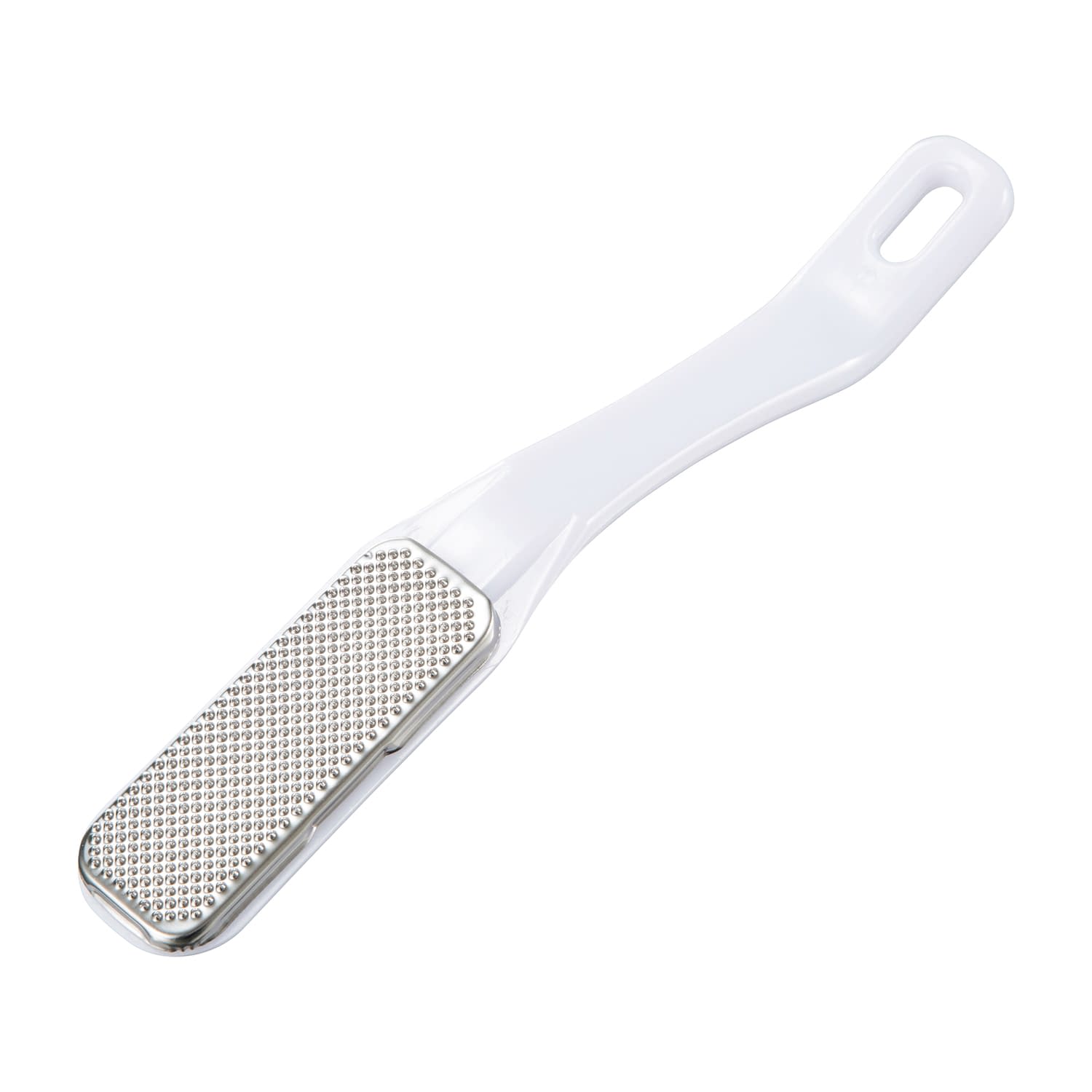 商品説明 ●ステンレス製の角質削りです。●かかと等の固くなってしまった部分などのケアができます。●水洗いができるので衛生的です。 商品スペック ●カラー：ホワイト ●製品サイズ：全長＝190mm ●本体重量：21g ●材質：ステンレス・樹脂...