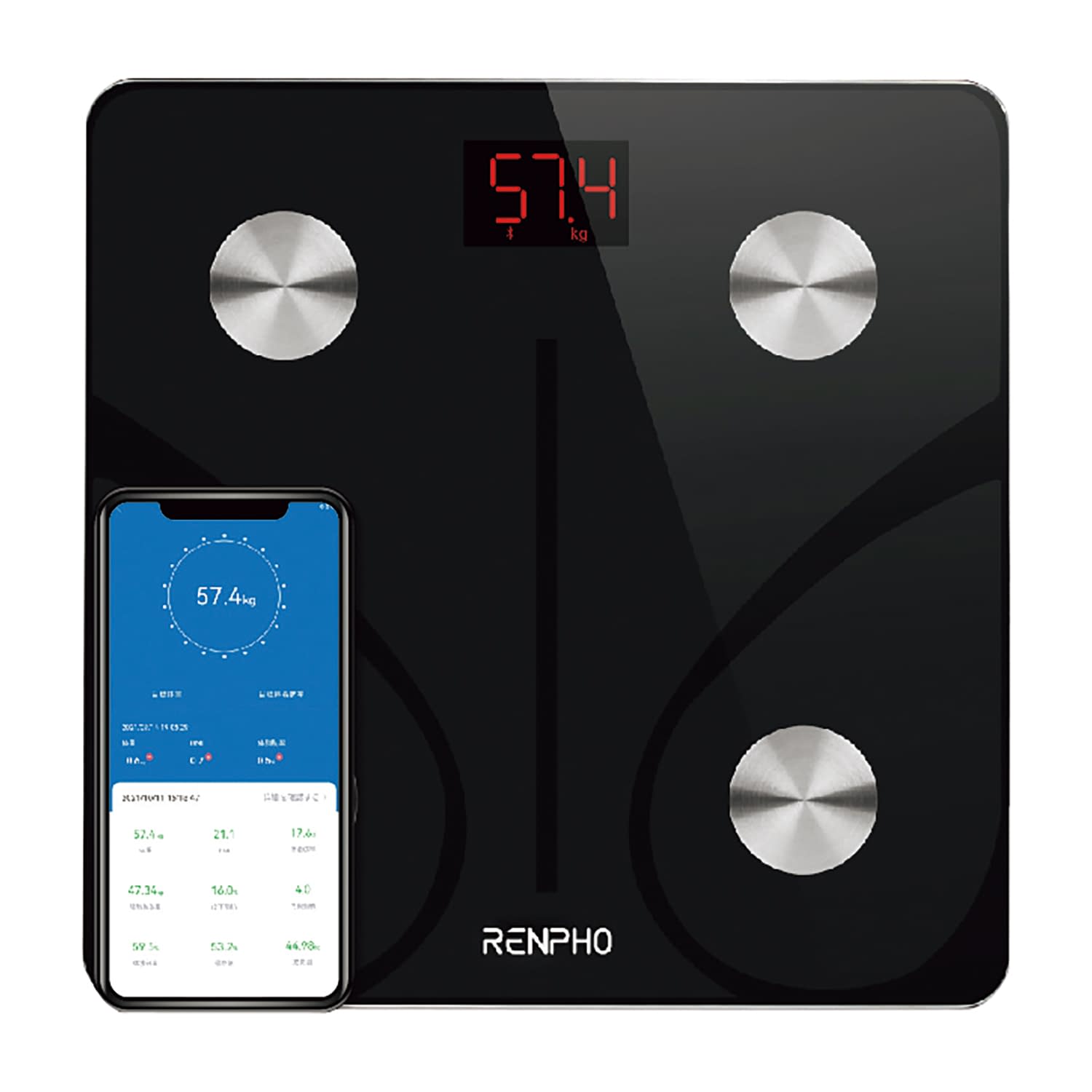 商品説明 ●乗るだけでスマホに自動データ転送、13種類の健康項目を瞬時に測定。スマホ連動の体組成計、 体重/体脂肪率/BMI/皮下脂肪/内臓脂肪/筋肉量/基礎代謝量/骨量/体水分率など測定可能、 Bluetooth対応。●数値表示が大きく、...