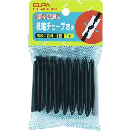 特長:●電線・端子などの接続部の保護ができます。●加熱はドライヤーなどで行ってください。 仕様:●色：ブラック 仕様2:●収縮開始温度75℃、完了温度115℃●電線の絶縁、保護●全長(m)：1●8φ●内径(mm)：・収縮前8.5±0.3mm...