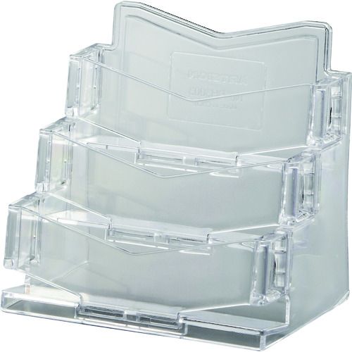 特長:●前面が透明なので、はっきりみえます。 用途:●名刺・カード・クーポンなどのディスプレイ、整理に。 仕様:●色：透明●間口(mm)：108●奥行(mm)：77●高さ(mm)：98●段数(段)：3●適合紙サイズ：W91×H55 仕様2:...