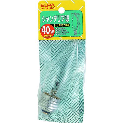 特長:●ガラス球の形状がローソクの炎形の電球です。 仕様:●消費電力(W)：40●口金：E26●定格寿命(時間)：1500●球寿命(時間)：1500●波長タイプ：G-61H(C)特長:●ガラス球の形状がローソクの炎形の電球です。 仕様:●消...