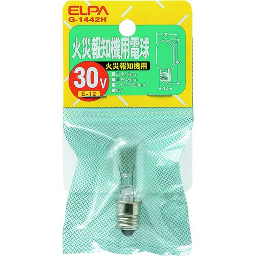 特長:●ビル、工場、劇場などの防火設備としての火災報知機に使用する電球です。 仕様:●外径(mm)：20●全長(mm)：48●消費電力(W)：5●口金：E12●定格寿命(時間)：約5000●色：クリア●電圧(V)：30 仕様2:●バルブ径(...