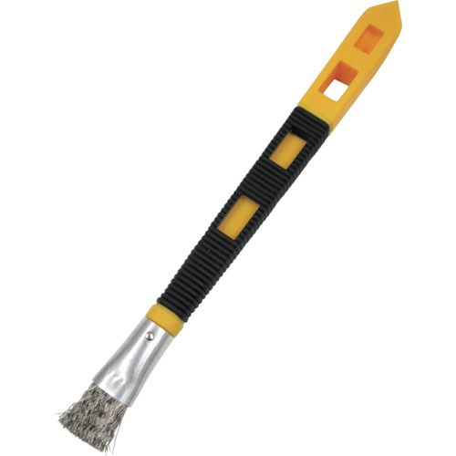 特長:●すべりにくいエラストマー加工です。●柄の先端がスクレーパー状になっています。 用途:●研削、研磨用。 仕様:●毛材：ステンレス●線径(mm)：0.19●植付(mm)：14●毛丈(mm)：15●全長(mm)：190 仕様2:●筆型 材...