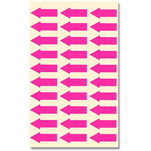 特長:●鮮やかな発色で視認性の高い蛍光色の矢印型シールです。●POPなどでポイントを強調させたいときや、地図上の場所を示すのに便利です。 仕様:●縦(mm)：12●横(mm)：27 仕様2:●60枚入り 材質／仕上:●ルミノ（蛍光紙）特長:...