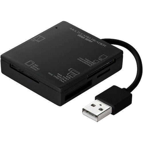 特長:●ケーブルが裏面に固定できる便利なカードリーダーです。●多くの携帯電話に採用されているmicroSDカードなどの小型メディアが、そのまま使えます。●電源供給とアクセスがわかるLED付きです。●SDXCメモリーカード・microSDXC...