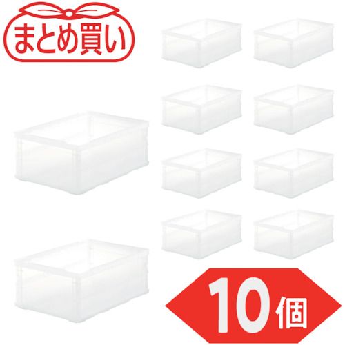 特長:●人気の折りたたみコンテナをまとめてお安くいたしました。 用途:●商品や部品・備品の配送および保管・管理。 仕様:●容量(L)：43.9●色：透明●外形寸法(mm)間口：530●外形寸法(mm)奥行：366●外形寸法(mm)高さ：27...